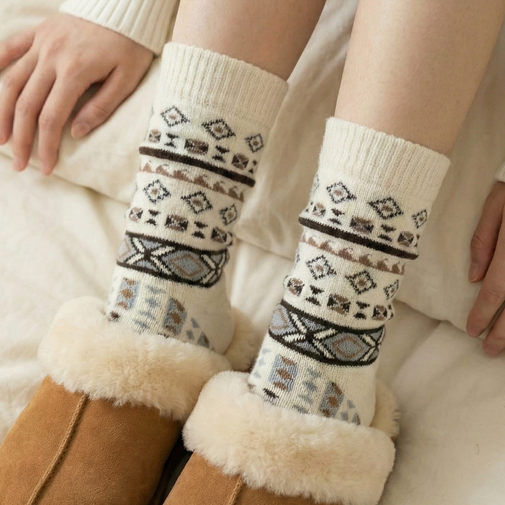 5+5 에스닉 눈꽃패턴 기모양말 남녀공용 양말세트 (총 10켤레) (업체별도 무료배송)